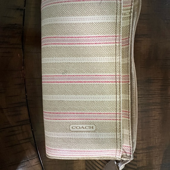 Coach | Bags | Coach Beige And Pink Striped Wallet | Poshmark